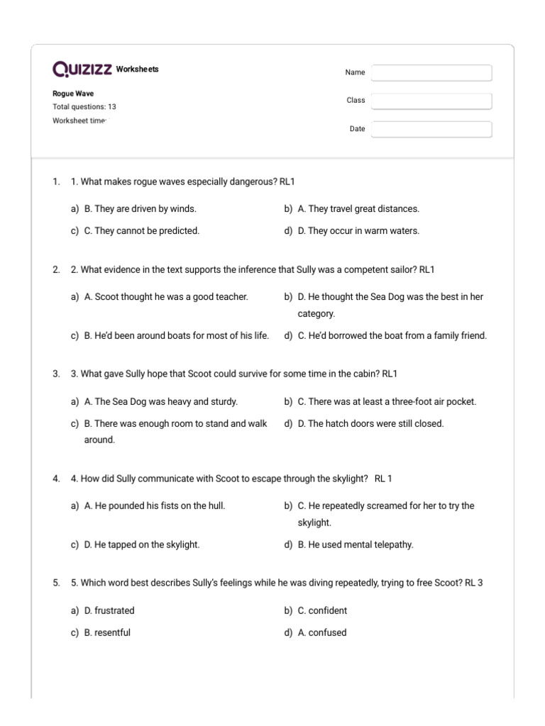 Rogue Wave Worksheet Q&A | PDF | Watercraft | Shipping