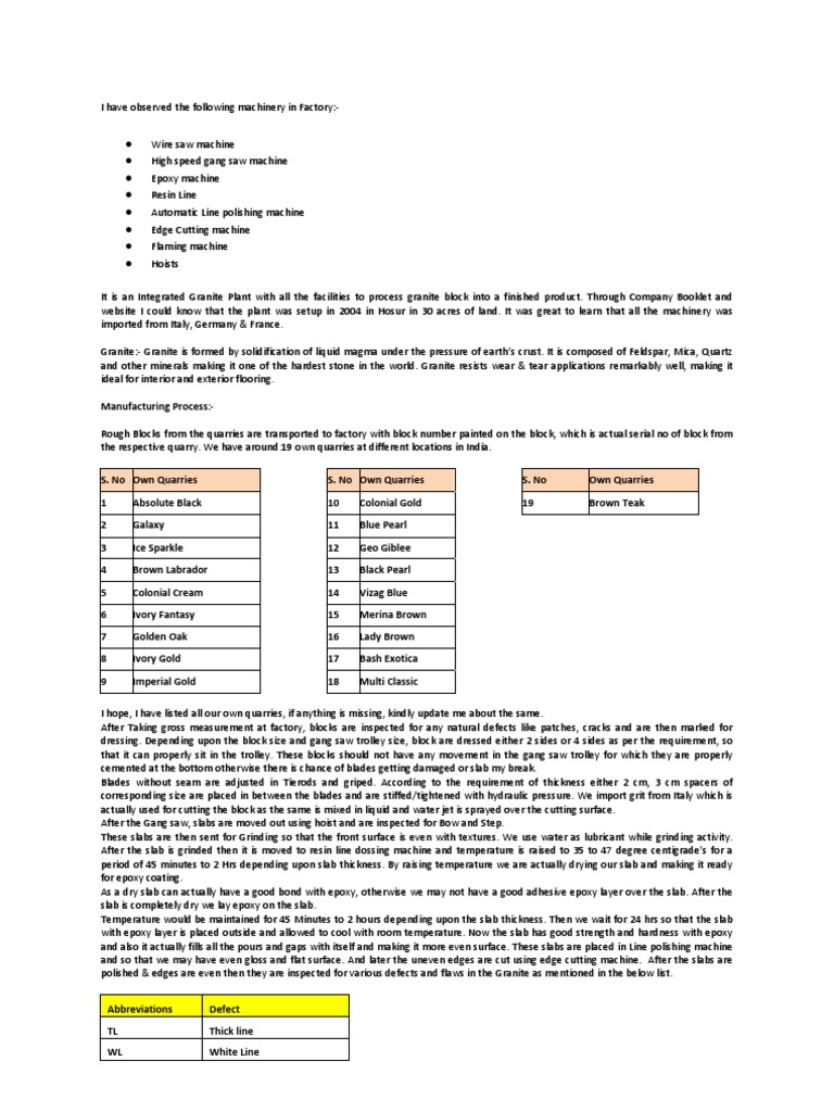 Granite Manufacturing Process Overview | PDF | Epoxy | Granite