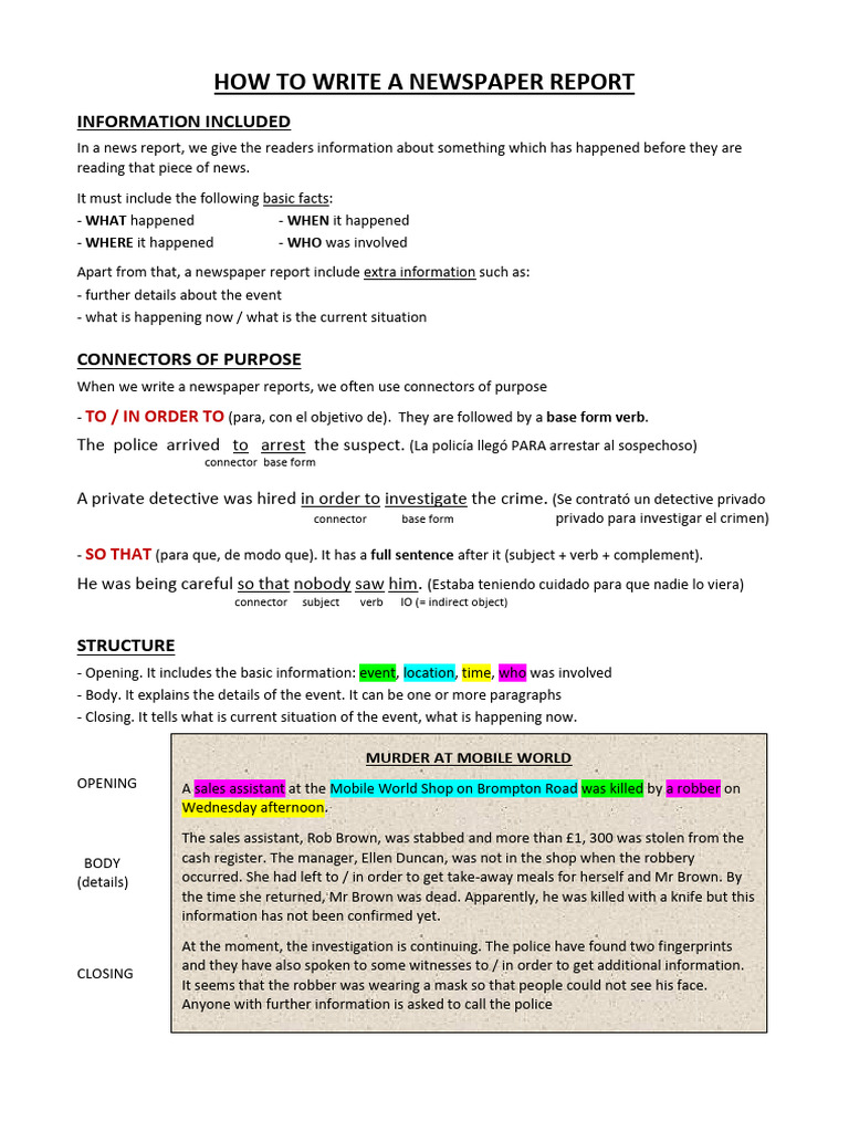Writing Effective Newspaper Reports | PDF | Murder | Crimes