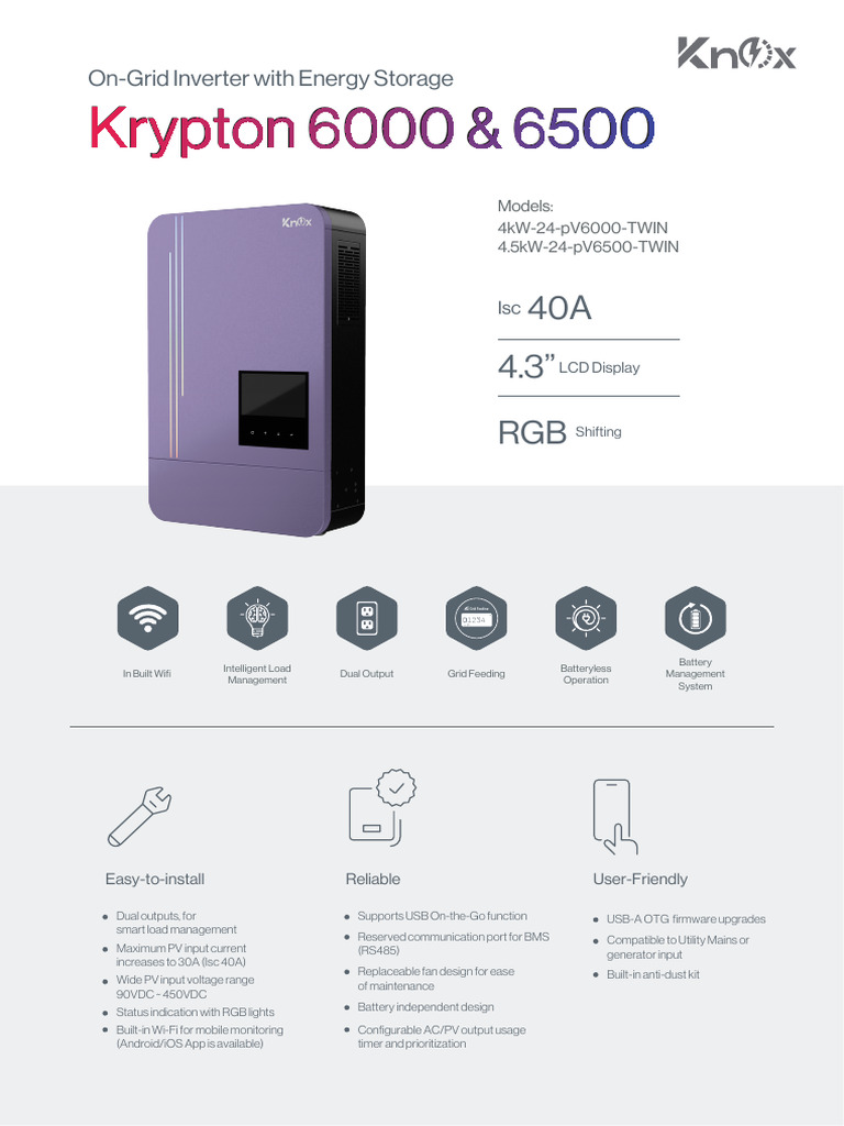 Knox 2025 Krypton 6500 4.5KW & 6000 4KW (BMS, Dual Output, Builtin WiFi Genuine Voltronic ...