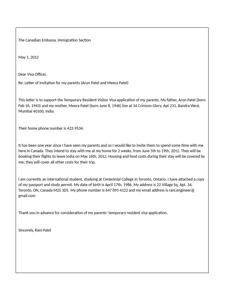 Invitation Letter for Visitor Visa | PDF
