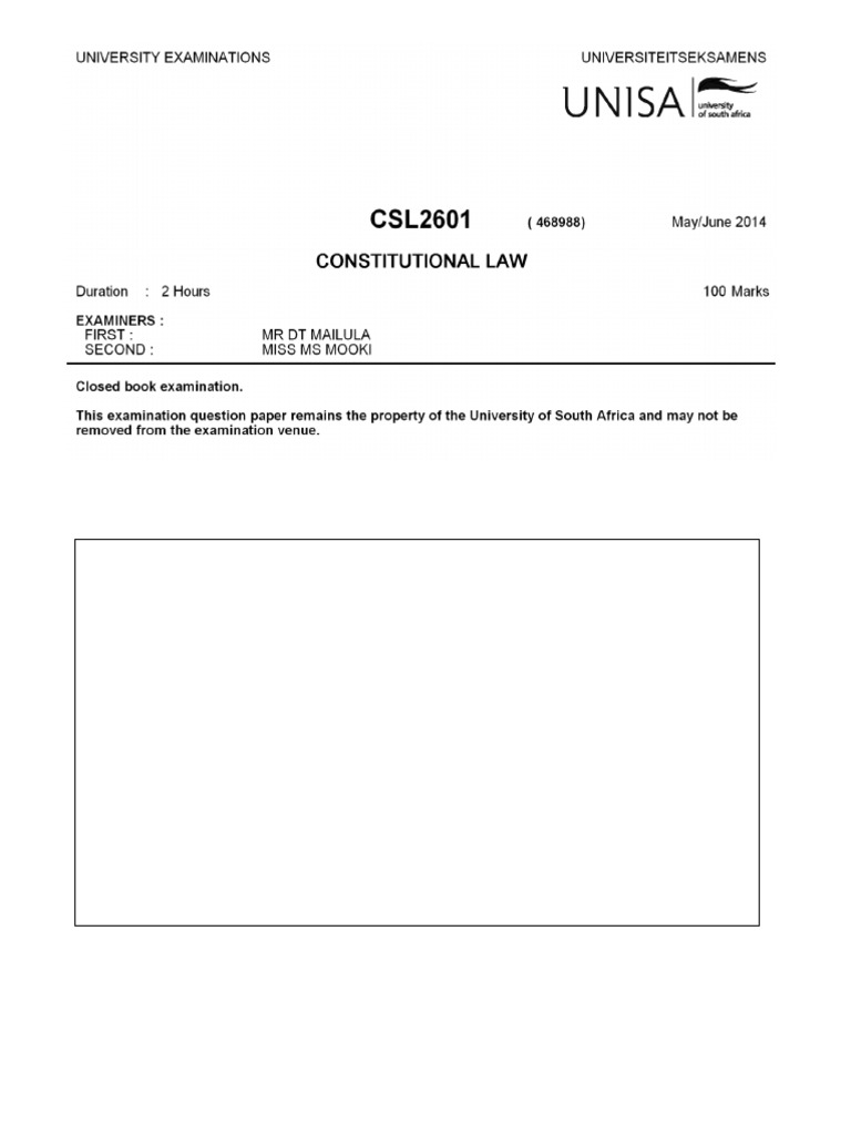 CSL2601 June 2014 Examination Paper-1 | PDF | Legislature | Constitution