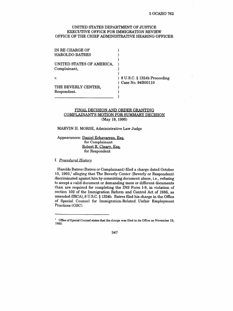 ) 8 U.S.C. 1324a Proceeding) Case No. 95E000461 | PDF