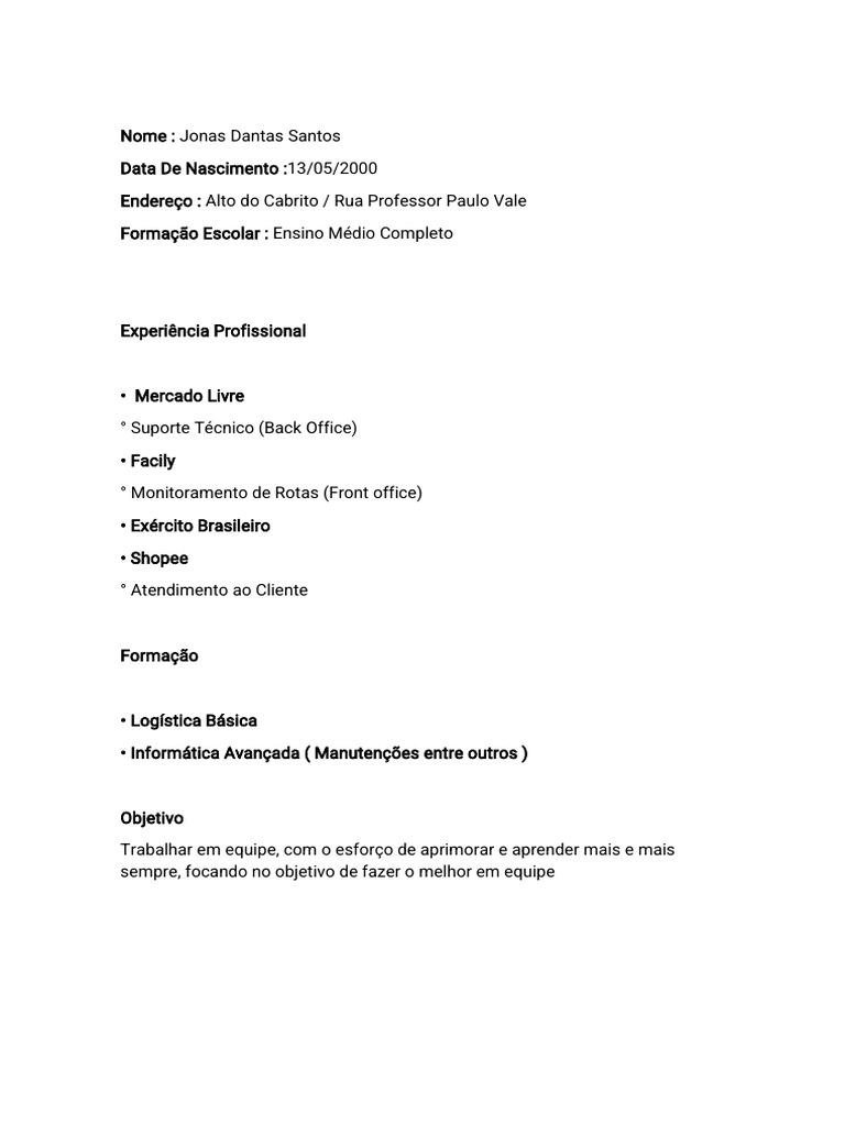 Currículo Vitae Jonas 8 | PDF