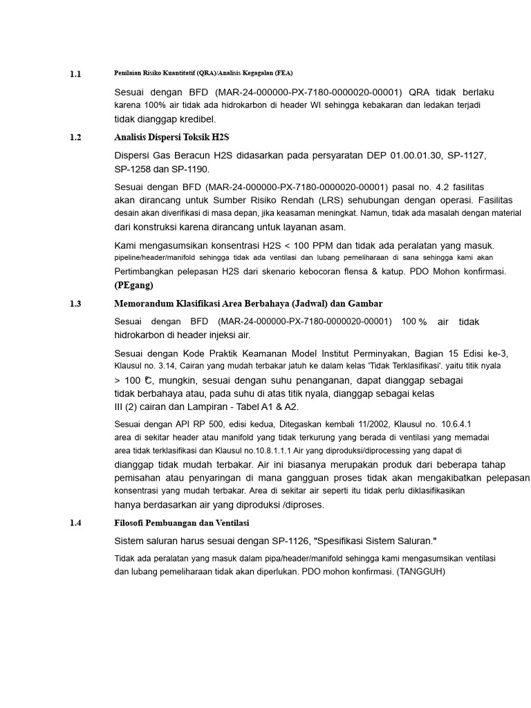 Analisis Dispersi Toksik H2S: Penilaian Risiko Kuantitatif (QRA) /analisis Kegagalan (FEA) | PDF
