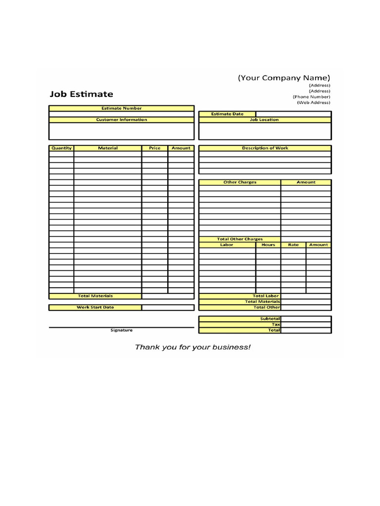 Free Printable Job Estimate Form Template - 236437.jpg | PDF
