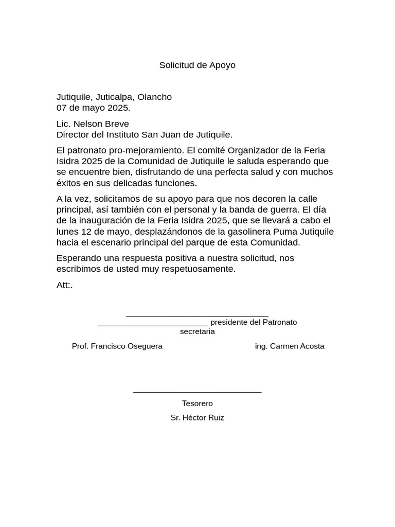 Solicitud de Apoyo | PDF