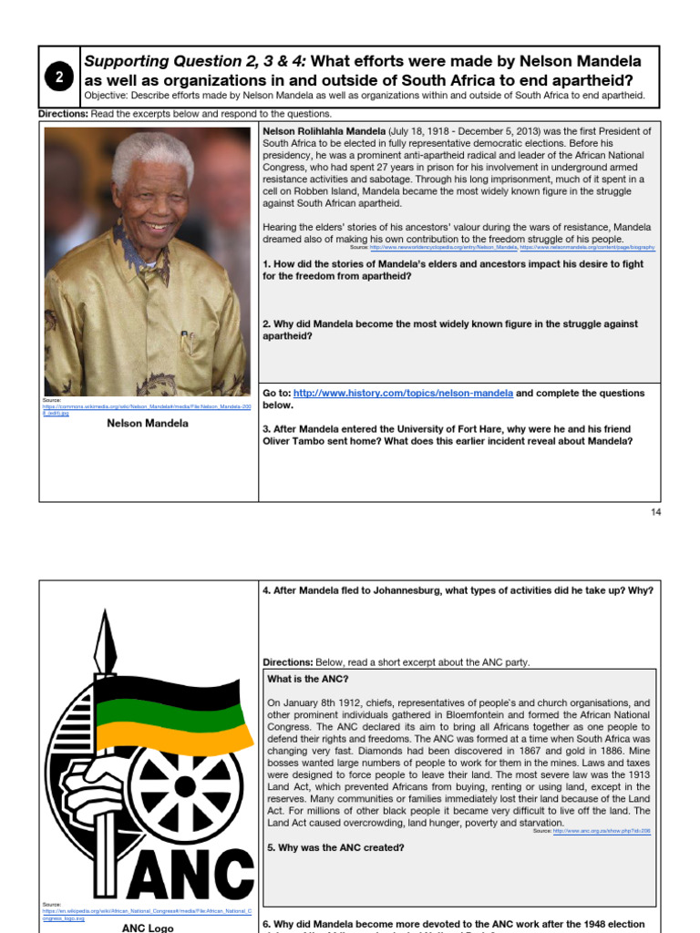 Nelson Mandela Worksheet | PDF | Nelson Mandela | African National Congress