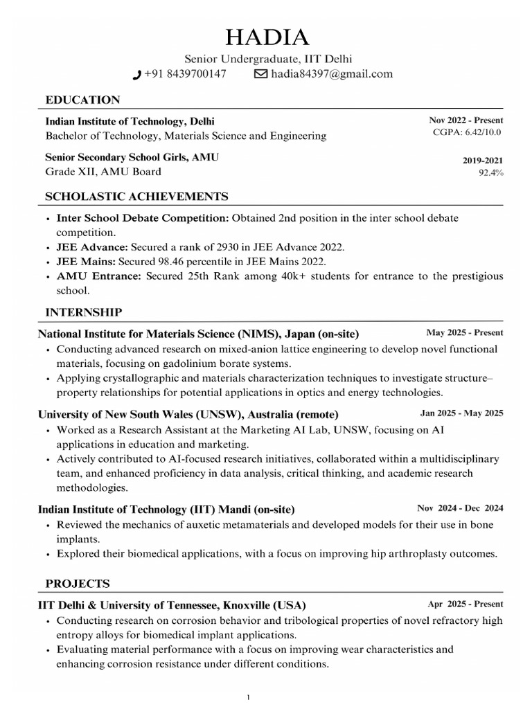 Hadia Resume | PDF