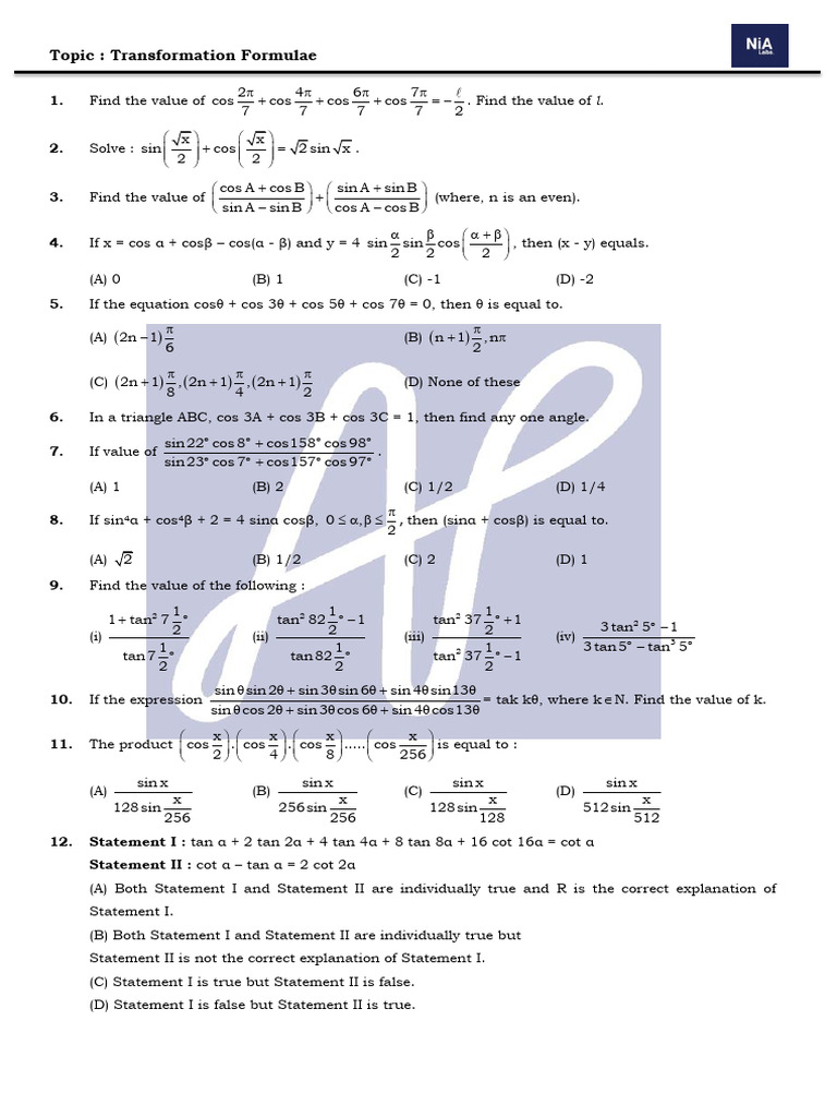 Transformation Formulae | PDF | Mathematics | Mathematical Objects