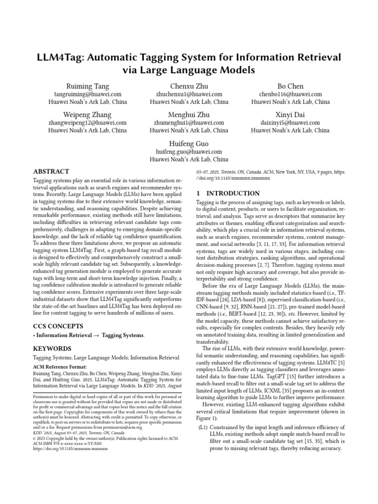 LLM4Tag: Automatic Tagging System For Information Retrieval | PDF | Tag ...