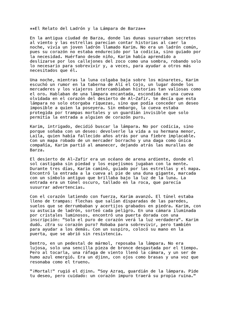 El Relato Del Ladrón y La Lámpara de Barza | PDF
