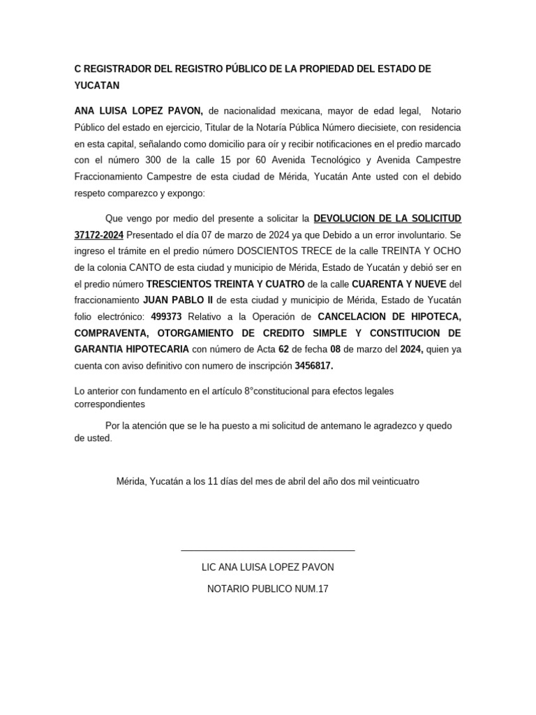 Solicitud Devolucion Tramite | PDF