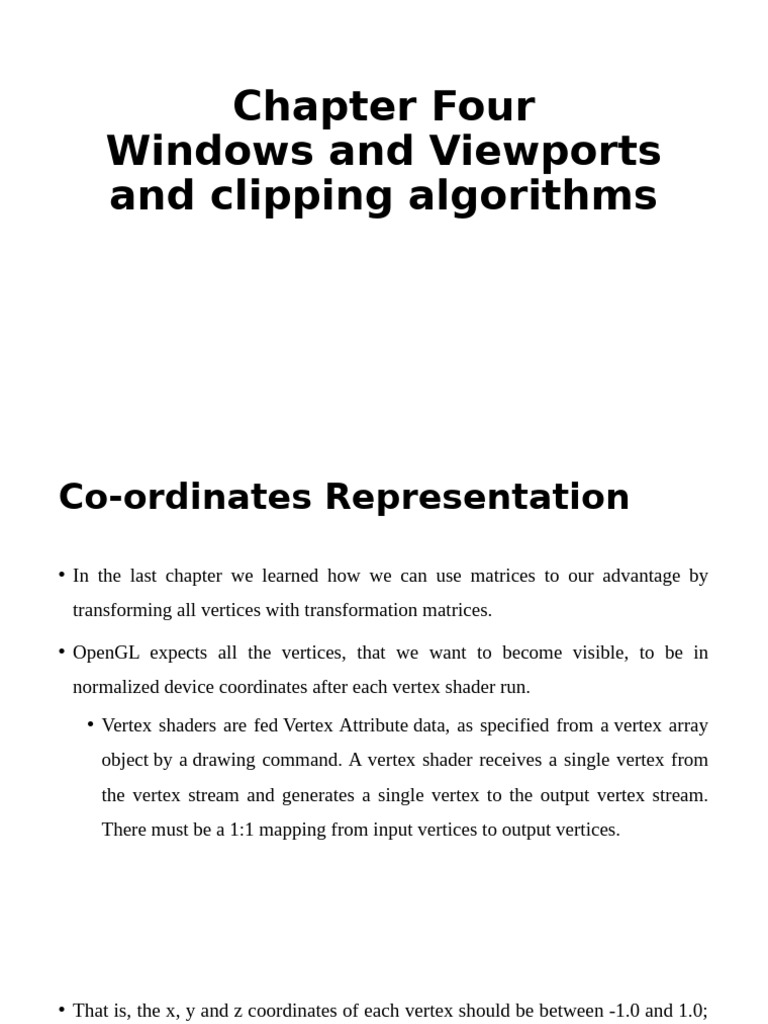 Chapter Four- Windows and Viewports and Clipping Algorithms | PDF | Shader | Computer Graphics