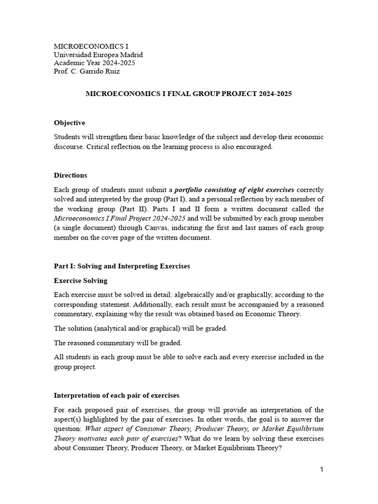 Microeconomics I Final Group Project 20242025 | PDF | Economic Surplus | Demand