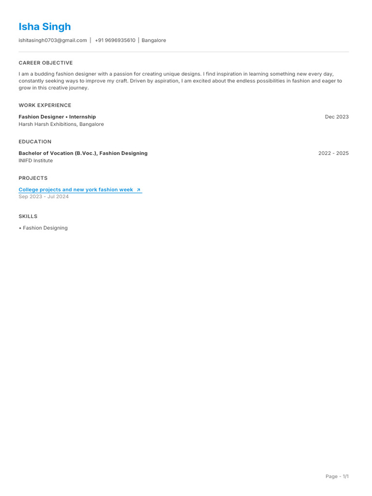 IshaSingh InternshalaResume | PDF