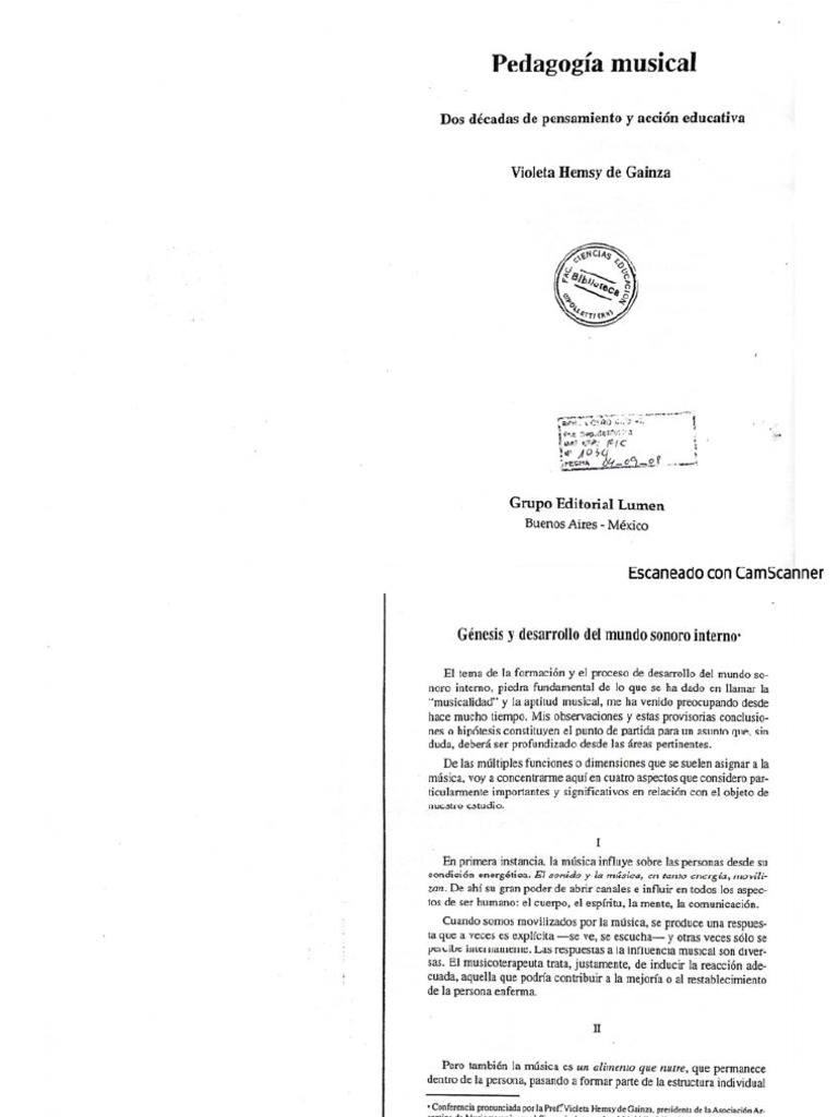 Gainza - Pedagogía Musical (Cap Genesis Desarrollo Del Oido en Buena Calidad) - Comprimido | PDF