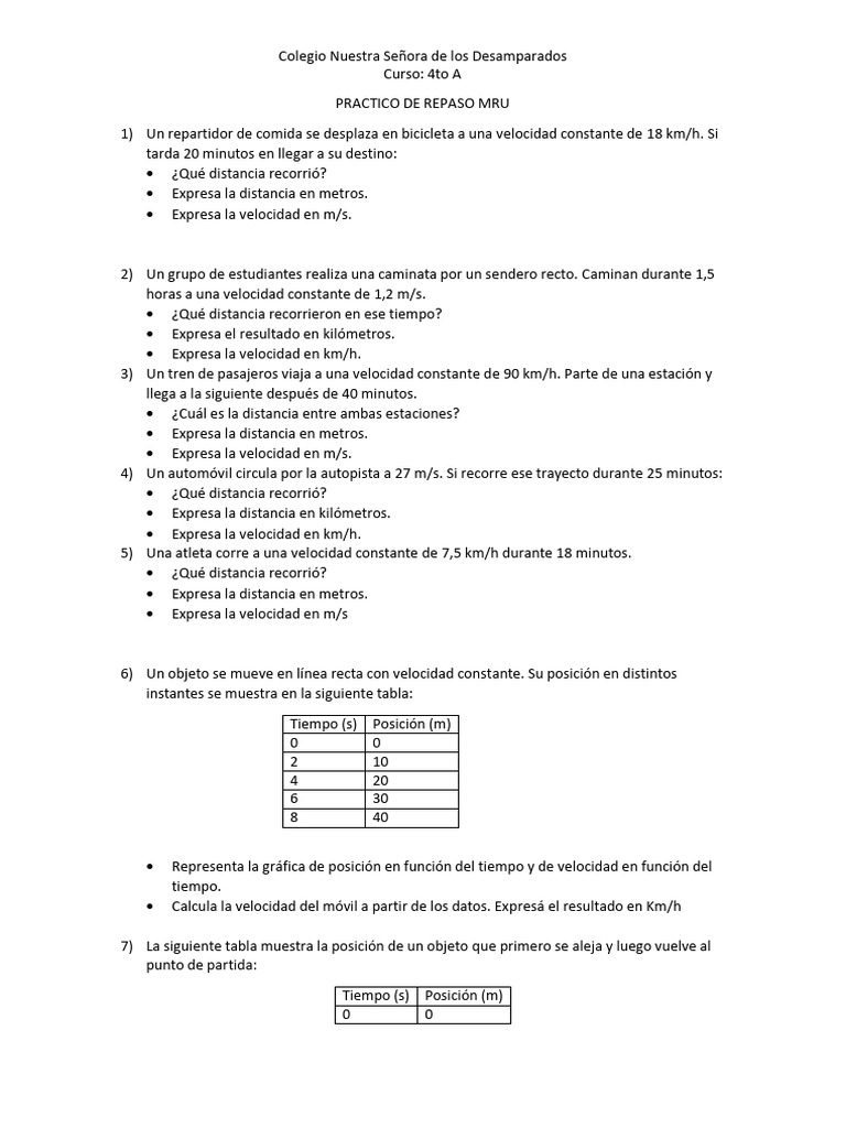 Practico de Repaso Mru | PDF | Velocidad | Transporte de tierra