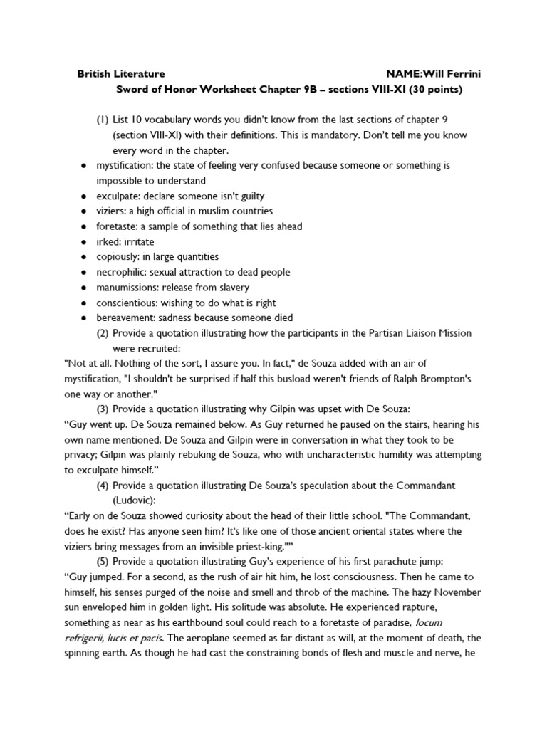 Sword of Honor WS Chapter 9B | PDF