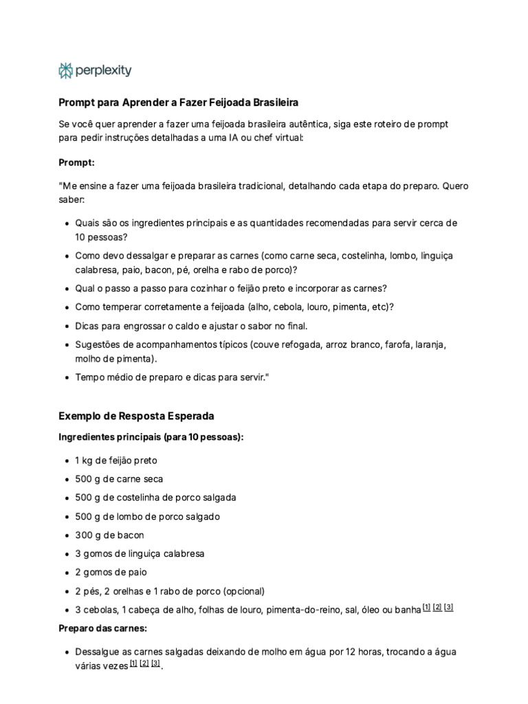 Prompt para Aprender A Fazer Feijoada Brasileira | PDF | Caldo | Alimentos
