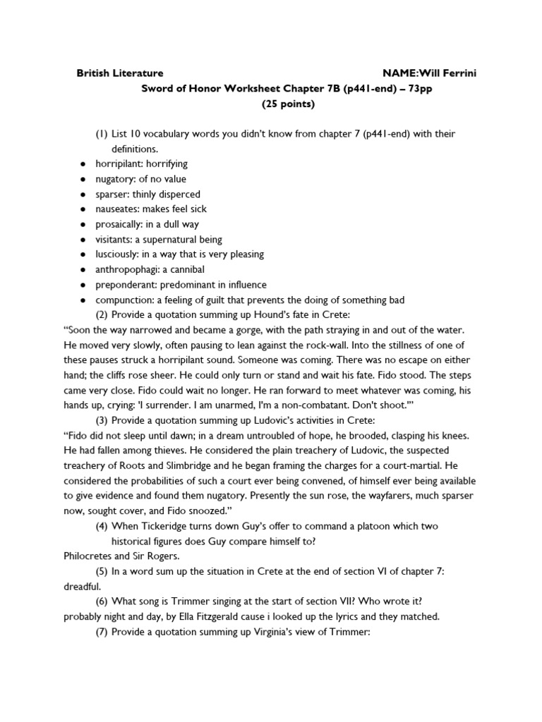 Sword of Honor WS Chapter 7B | PDF