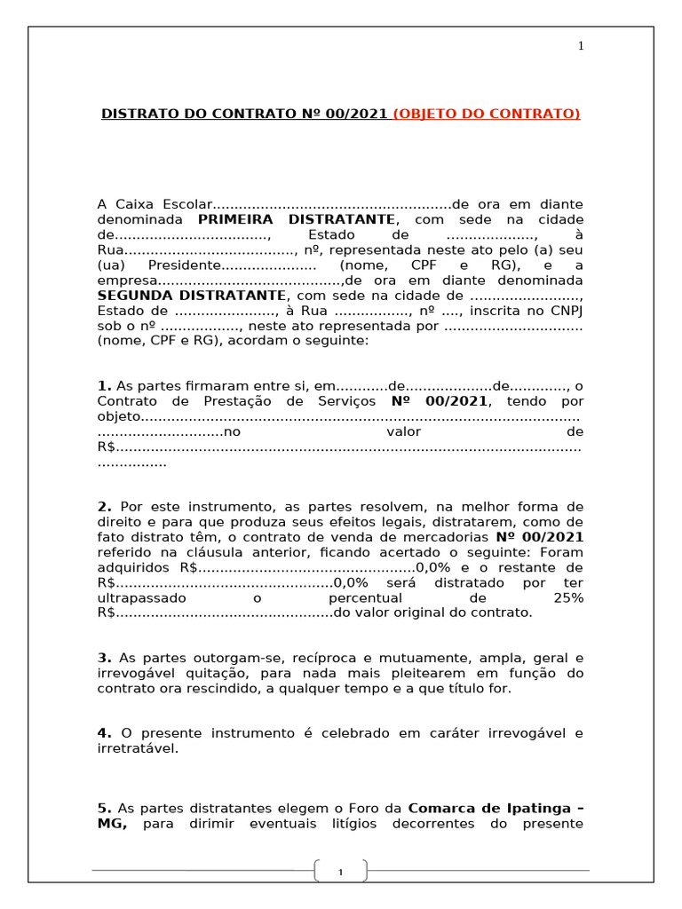 Modelo Distrato Contrato | PDF