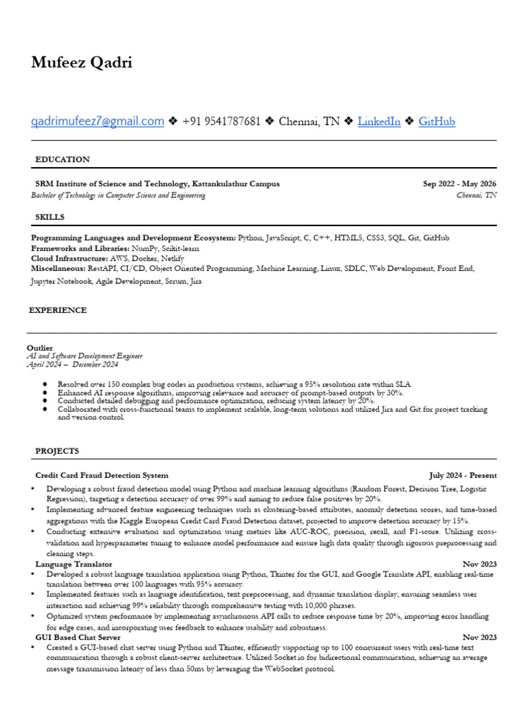 Mufeez Qadri: +91 9541787681 Chennai, TN | PDF | Machine Learning ...