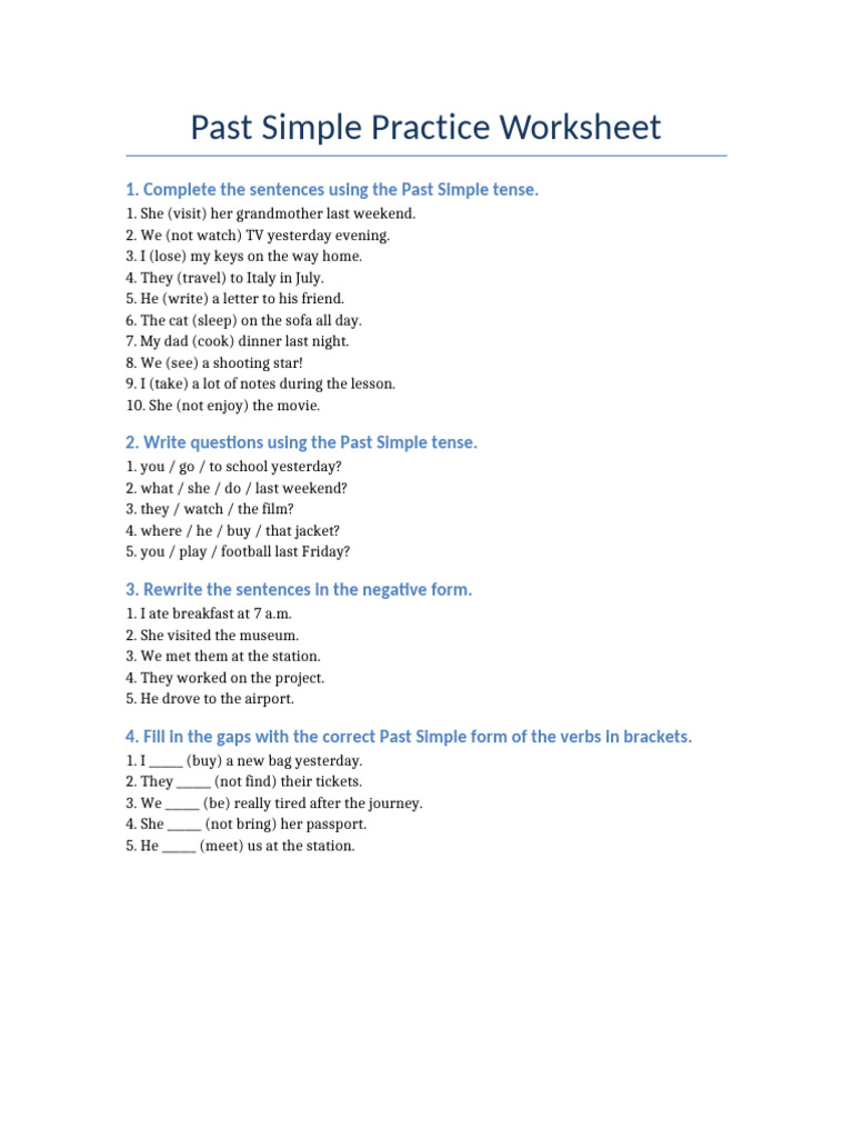 Past Simple Practice Worksheet | PDF
