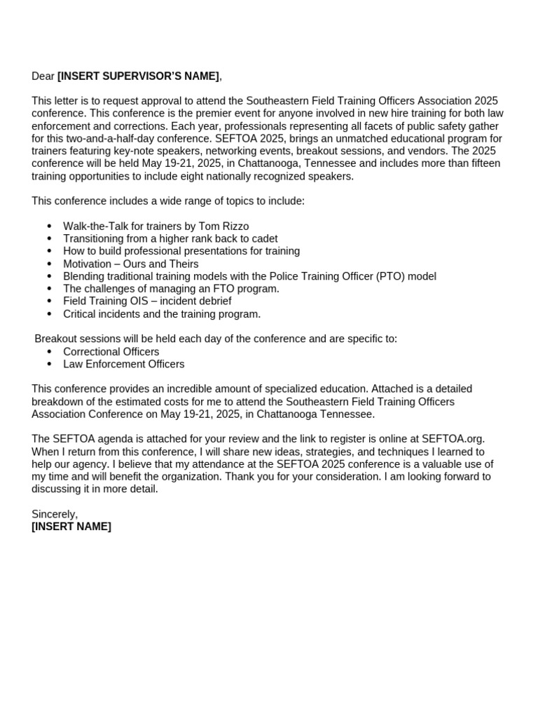 SEFTOA 2025 Conference Attendance Request | PDF