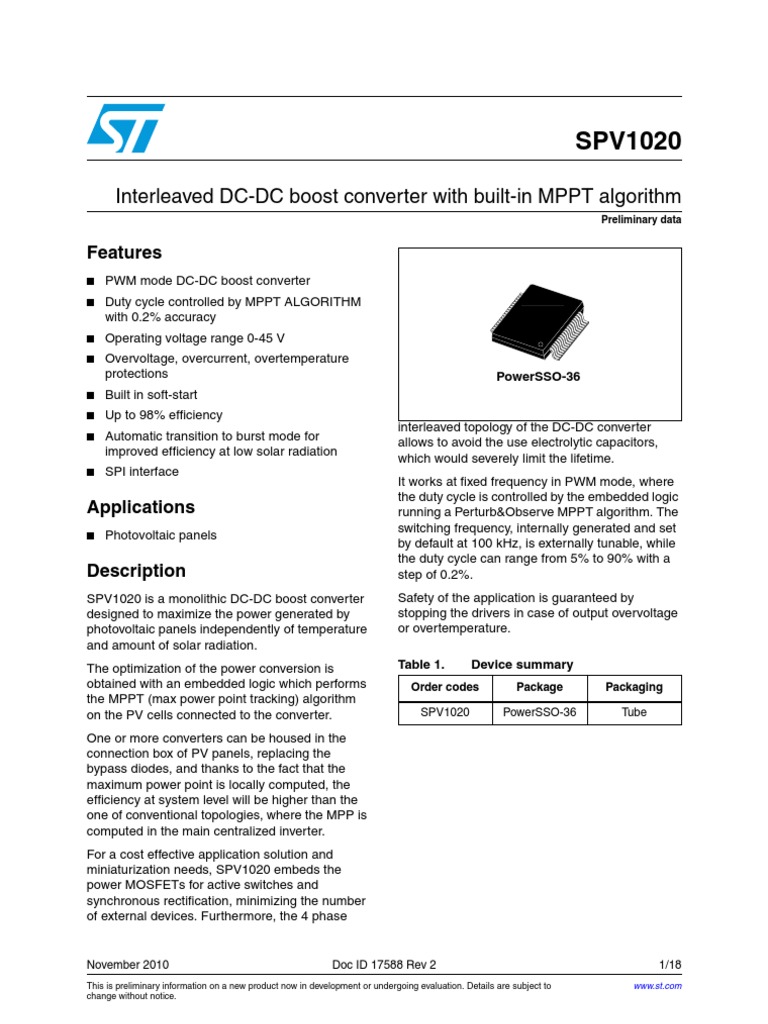 Interleaved DC-DC Boost Converter With Built-In MPPT Algorithm | PDF | Photovoltaics ...