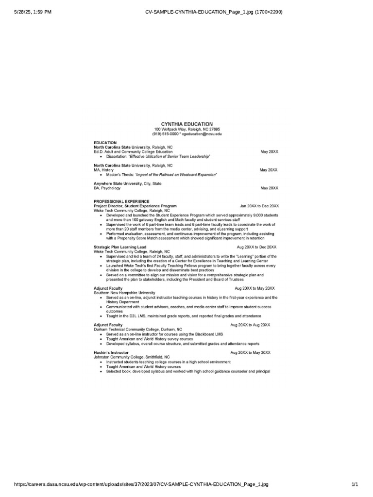 CV SAMPLE CYNTHIA EDUCATION - Page - 1 | PDF