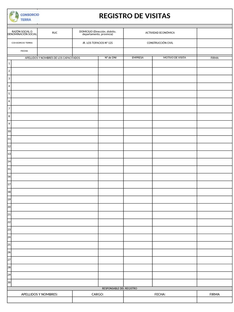 Registro de Visitas para Capacitación | PDF