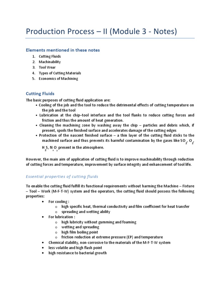 Production Process - II (Module 3 - Notes) : Elements Mentioned in ...
