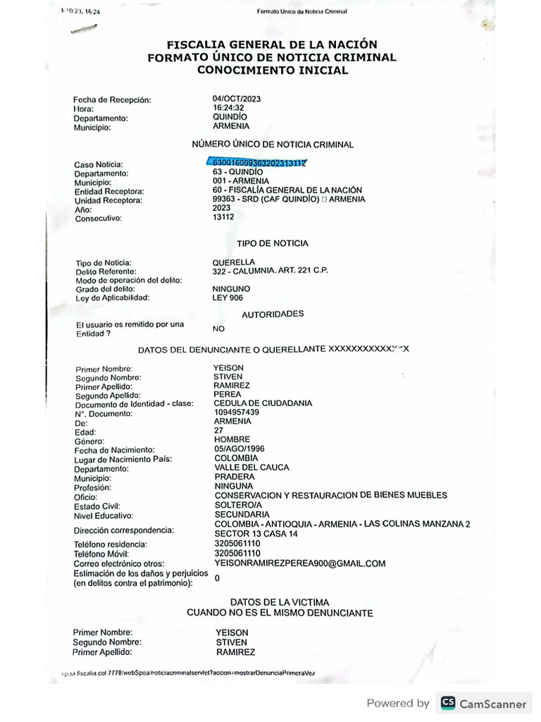 Denuncia Penal Sr. Yeison | PDF