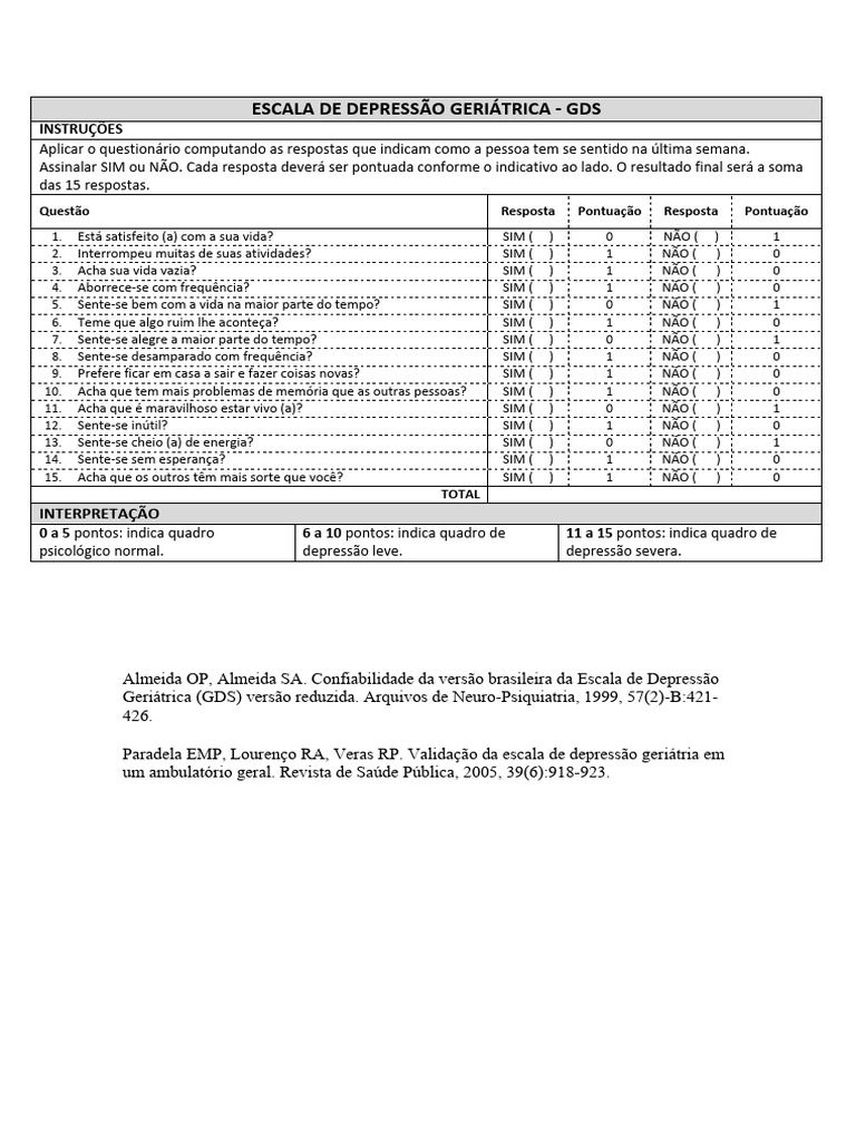 Escala de Depressão Geriátrica GDS | PDF | Depressão