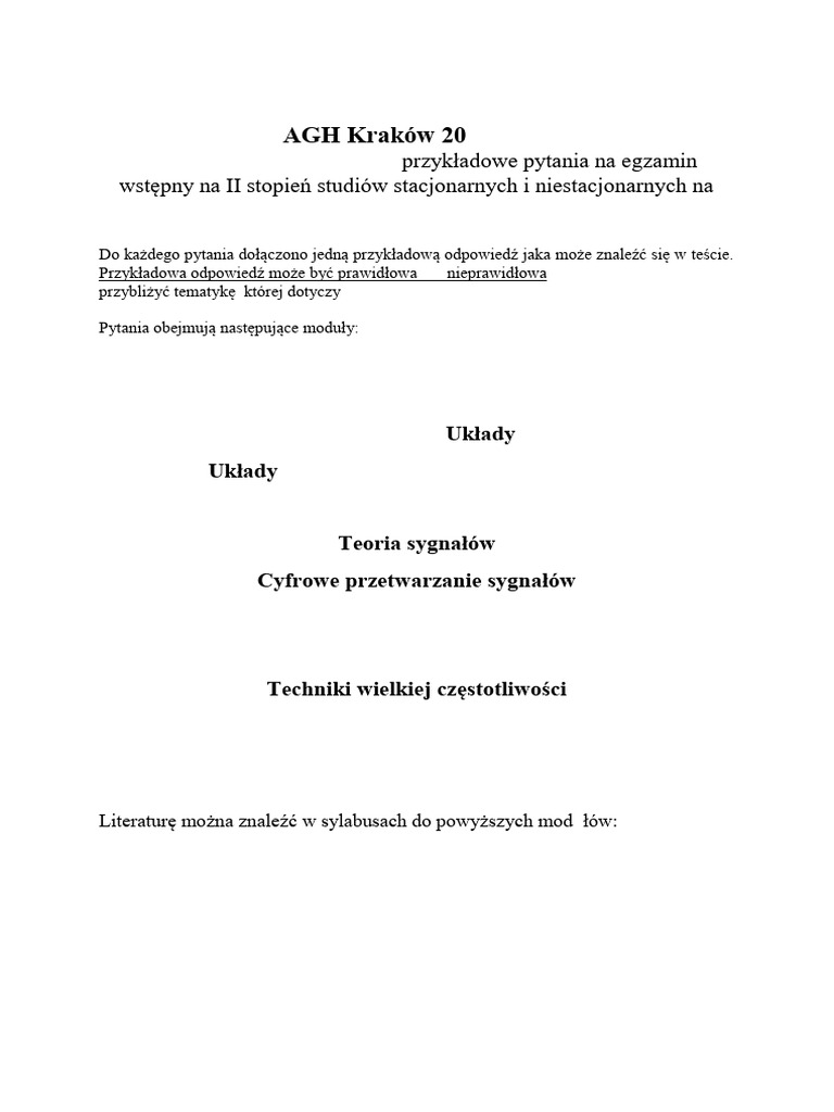 Baza Pytan Egz EiT 2023 2024 | PDF