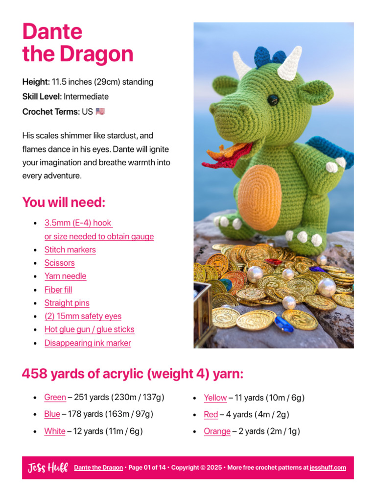 Dante the Dragon Crochet Pattern | PDF | Crochet | Sewing