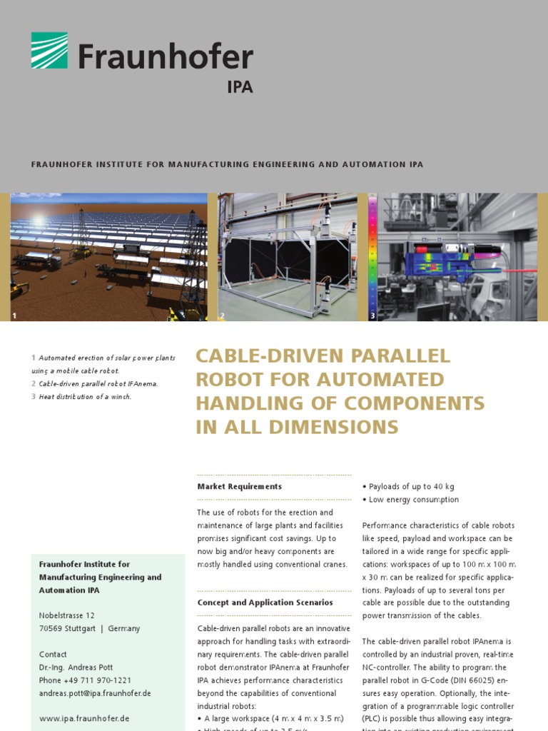 Cable Driven Parallel Robot For Automated Handling Of Components In All