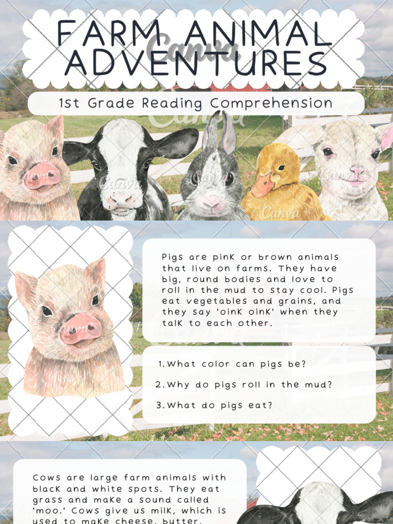 Farm Animal Reading Comprehension Presentation in Neutral Watercolor ...