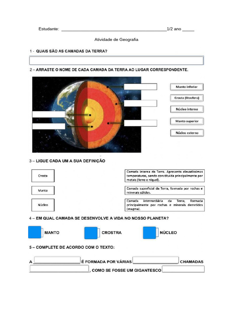 ATIVIDADE Estrutura Da Terra | PDF