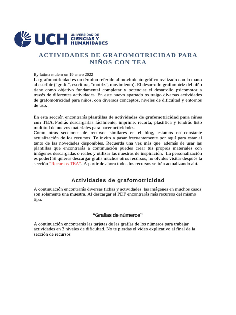 Actividades de Grafomotricidad TEA | PDF