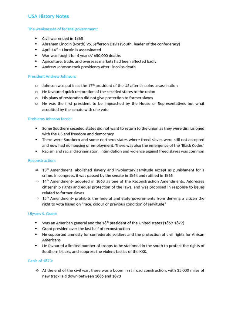AQA A Level USA History Revision Notes 1865-1975 | PDF | Sioux ...