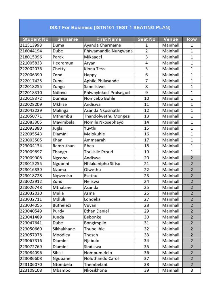 2025 ISTN101 Test 1 Seating Plan | PDF