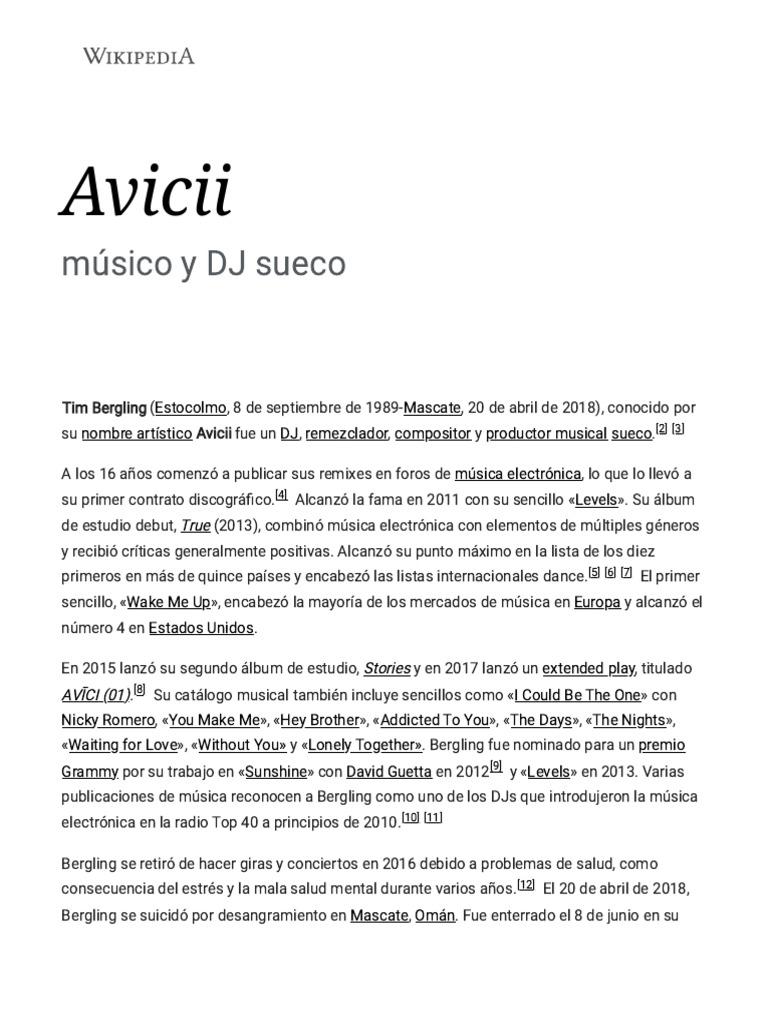 Avicii - Wikipedia, La Enciclopedia Libre | PDF | Industria de la ...