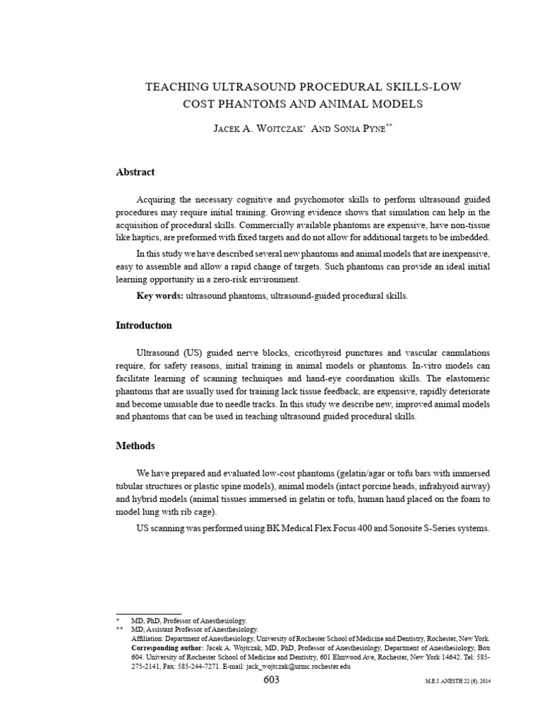 Teaching Ultrasound Procedural Skills-Low Cost Phantoms and Animal Models | PDF | Medical ...