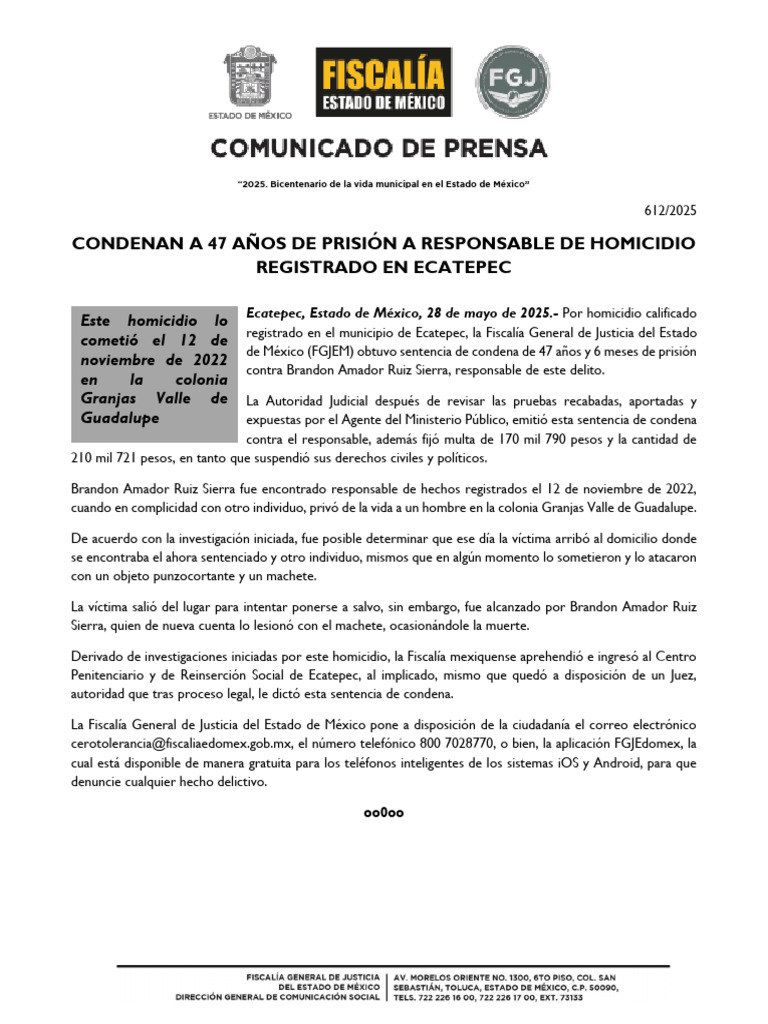 Comunicado 612 | PDF | Prisión | Homicidio