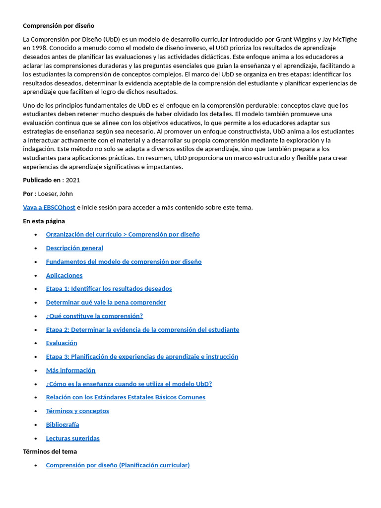 Comprensión Por Diseño Wiggins MC Tighe | PDF | Enseñando | Plan de ...