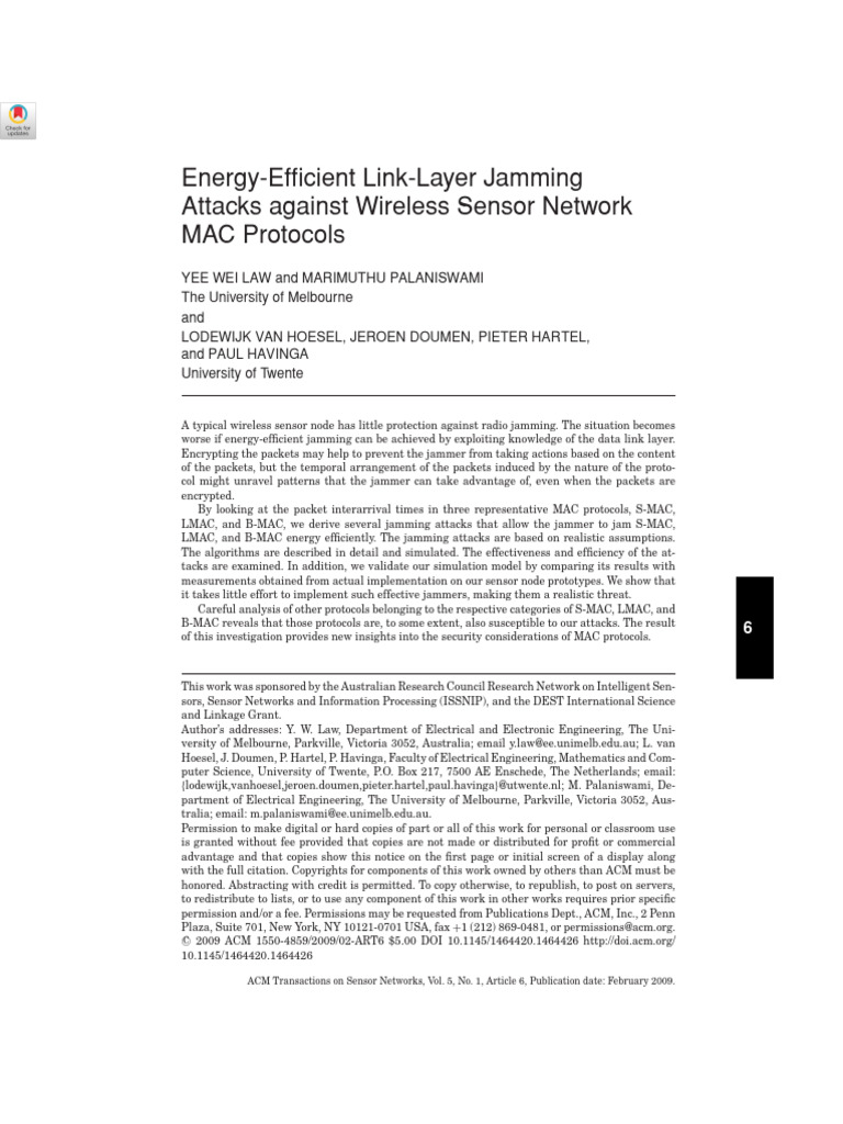 2009-Energy-Efficient Link-Layer Jamming | PDF | Wireless Sensor Network | Network Packet