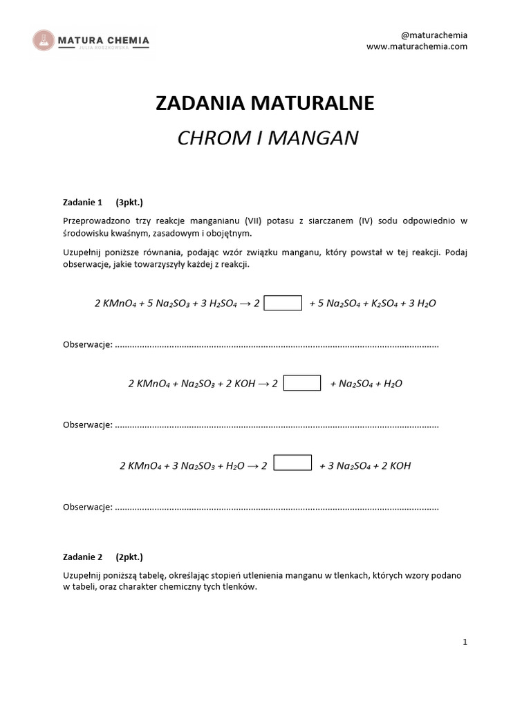 Zadania Maturalne Chrom I Mangan | PDF
