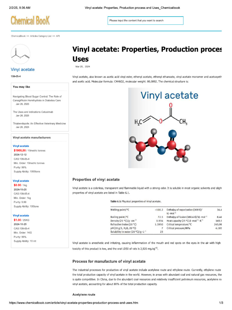 Vinyl Acetate | PDF